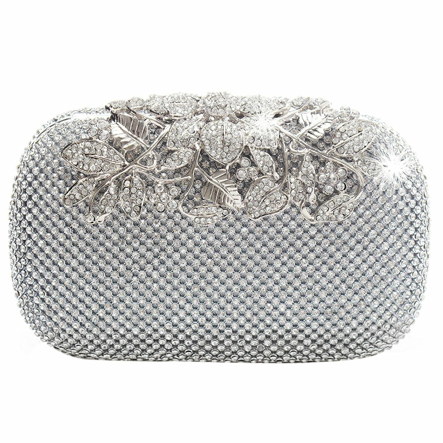 Unique Clasp Silver Crystal Diamond Evening bag Clutch Purse Party ...