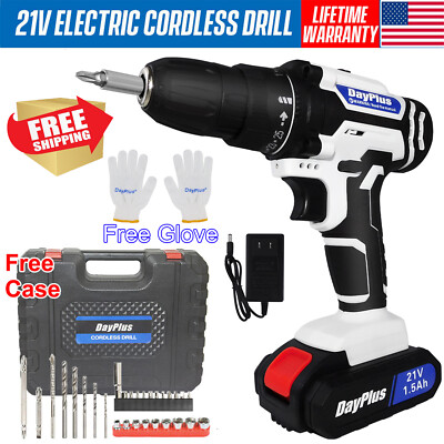 Cordless Driver Drill Set Electric Screwdriver Variable Speed Battery ...