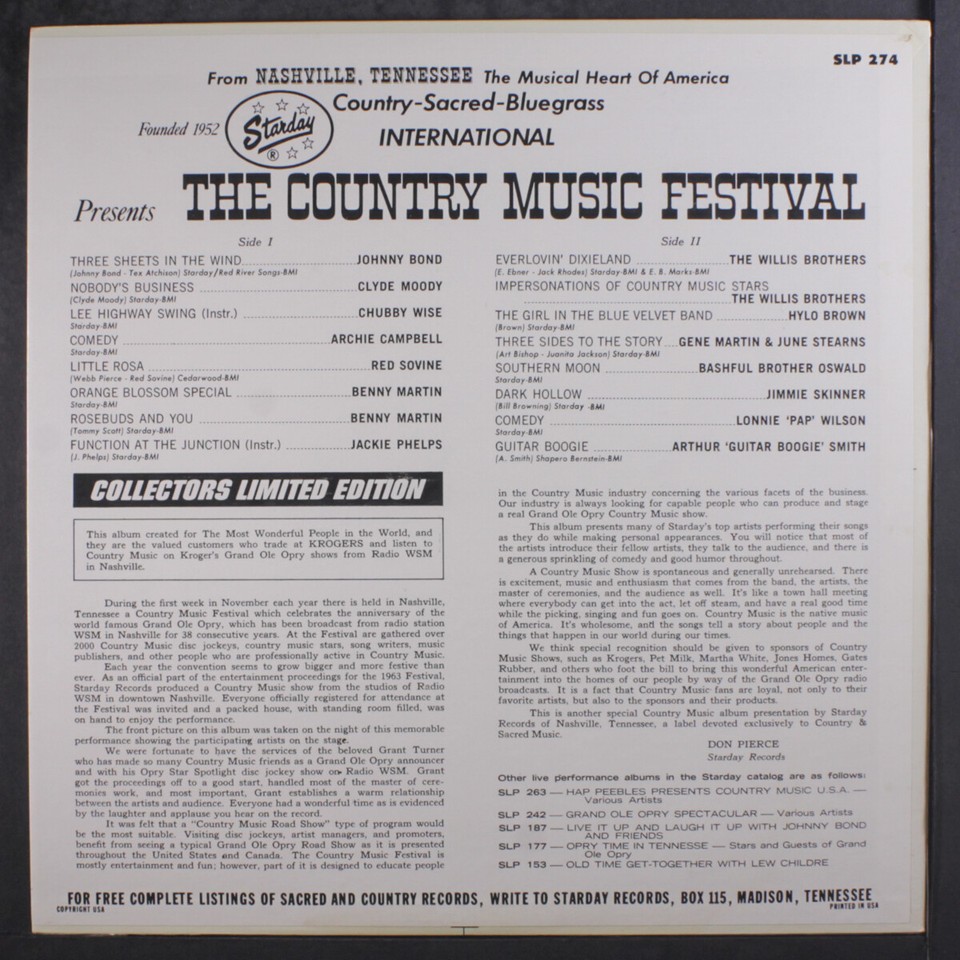 VARIOUS: country music festival Starday Records 12" LP 33 RPM | eBay