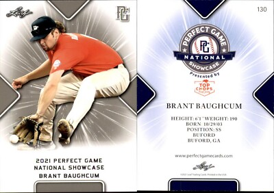 BRANT BAUGHCUM 2021 LEAF PERFECT GAME "NATIONAL SHOWCASE" ROOKIE CARD ...