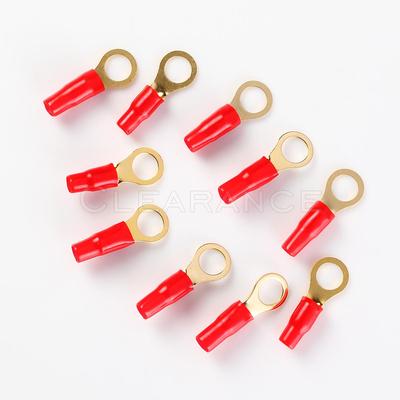 8 AWG Gauge 3/8" Wire Ring Terminal Gold Connectors Red Soft PVC ...
