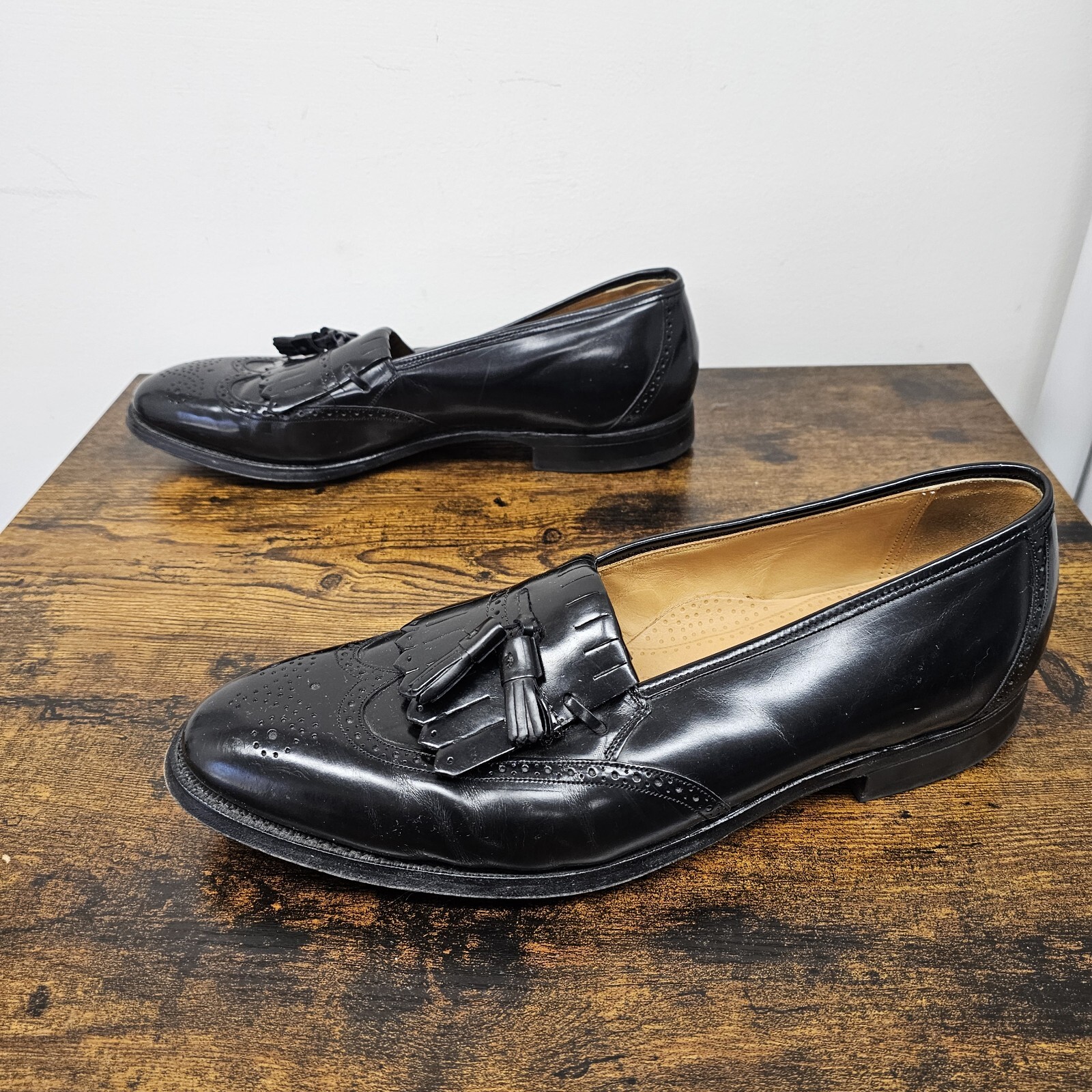 Johnston Murphy Optima Shoes Brogue Wingtips Kiltie Tassel Black Slip ...