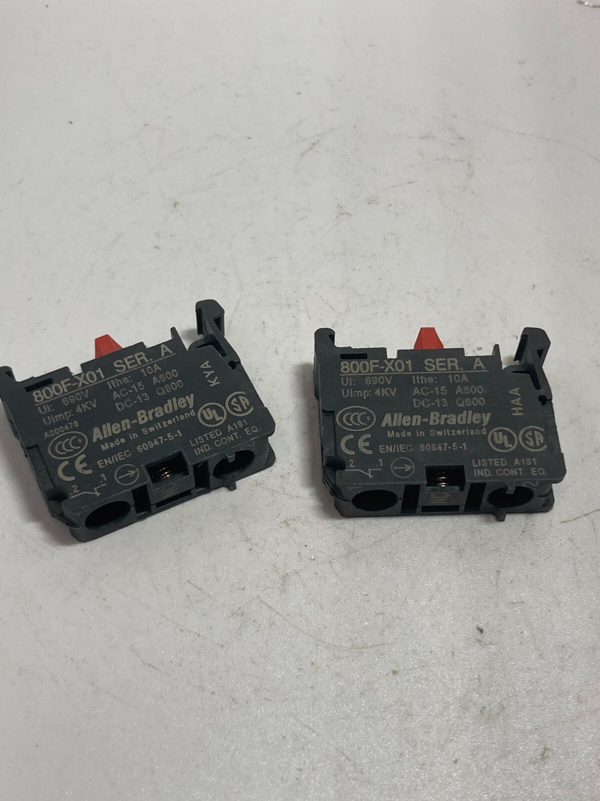 ALLEN BRADLEY 800F-X01 CONTACT BLOCK 1NC 600V 10A SERIES A (LOT OF 2 ...