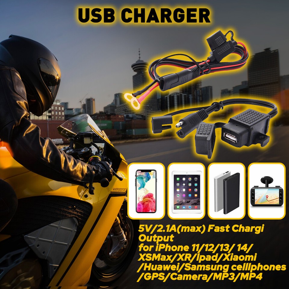 Motorcycle USB Charger Waterproof SAE USB to Cable Adapter Socket ...