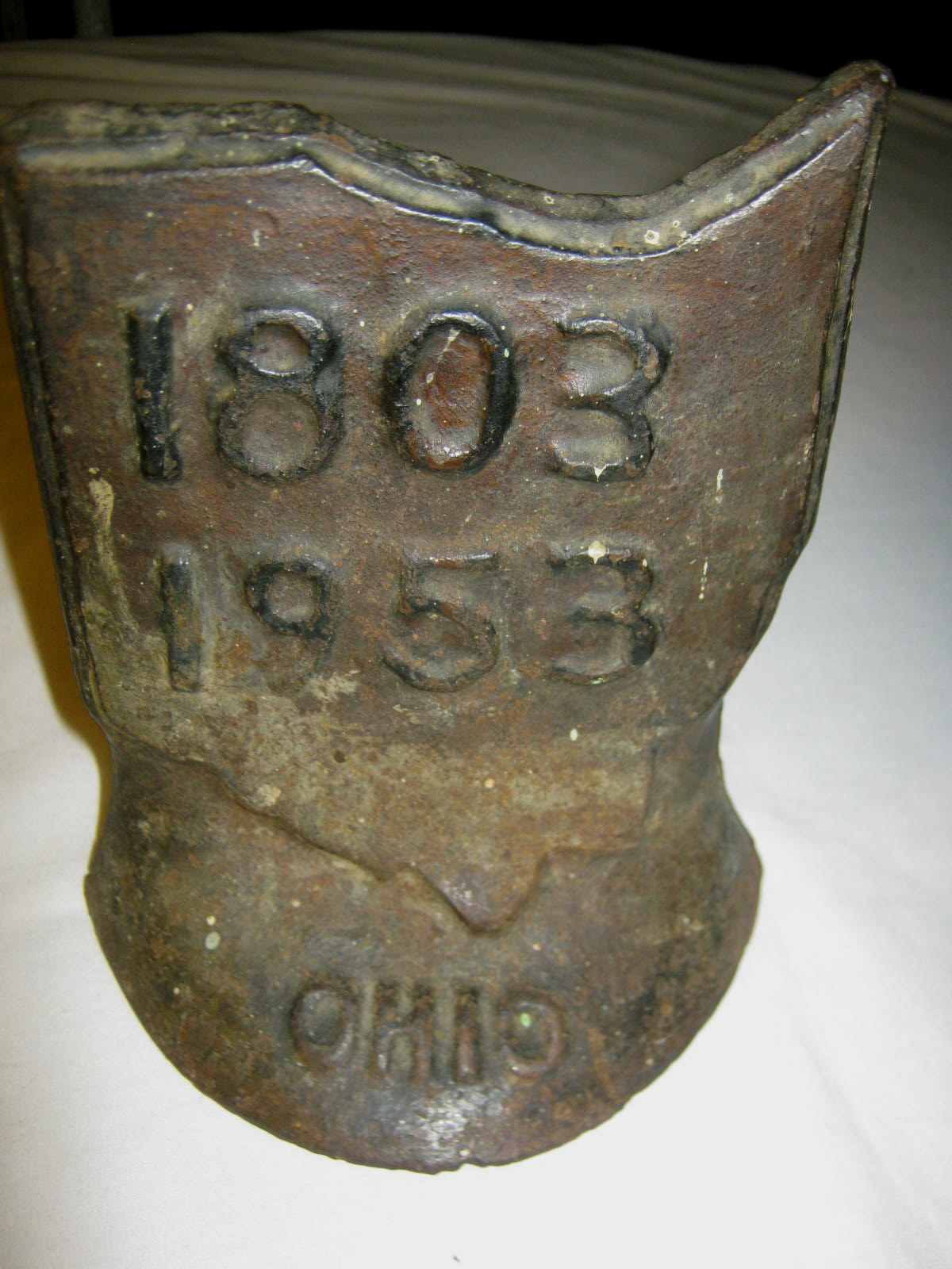 ANTIQUE USA OHIO STATE SHIELD BADGE MAP CAST IRON HOME DOORSTOP ART ...