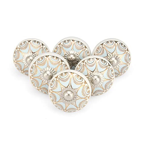 Ceramic Cabinet Knobs and Pulls Drawer Handle Blue & Golden, Pack of 6 ...