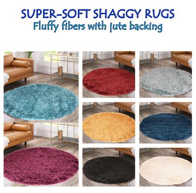 Circular Shaggy Rug Round Fuzzy Carpet Soft Fluffy No-Shed Floor Mat ...