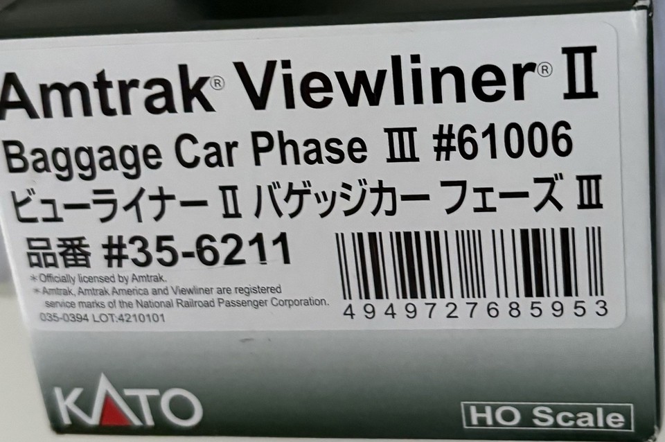 Kato HO Scale #35-6211 Amtrak Viewliner II Baggage Car Phase III Road ...