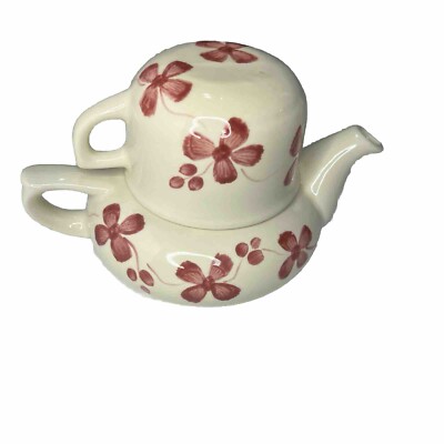 Pretty Pink Floral Teapot with Teacup Stackable Tea For One | eBay