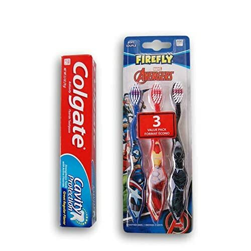 Toothbrush Pack (3) Toothpaste Kit Features Avenger Characters Iron Man ...