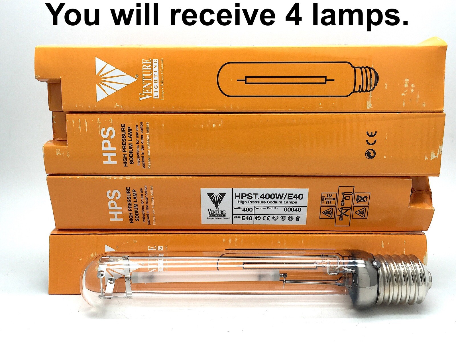 Venture 00040 HPST.400W/E40 Lamp 56000 lm Tubular Clear Warm White x4 ...