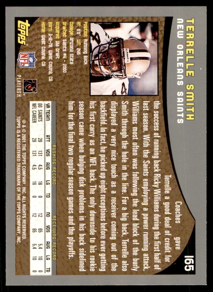 2001 TOPPS TERRELLE SMITH NEW ORLEANS SAINTS #165 | eBay