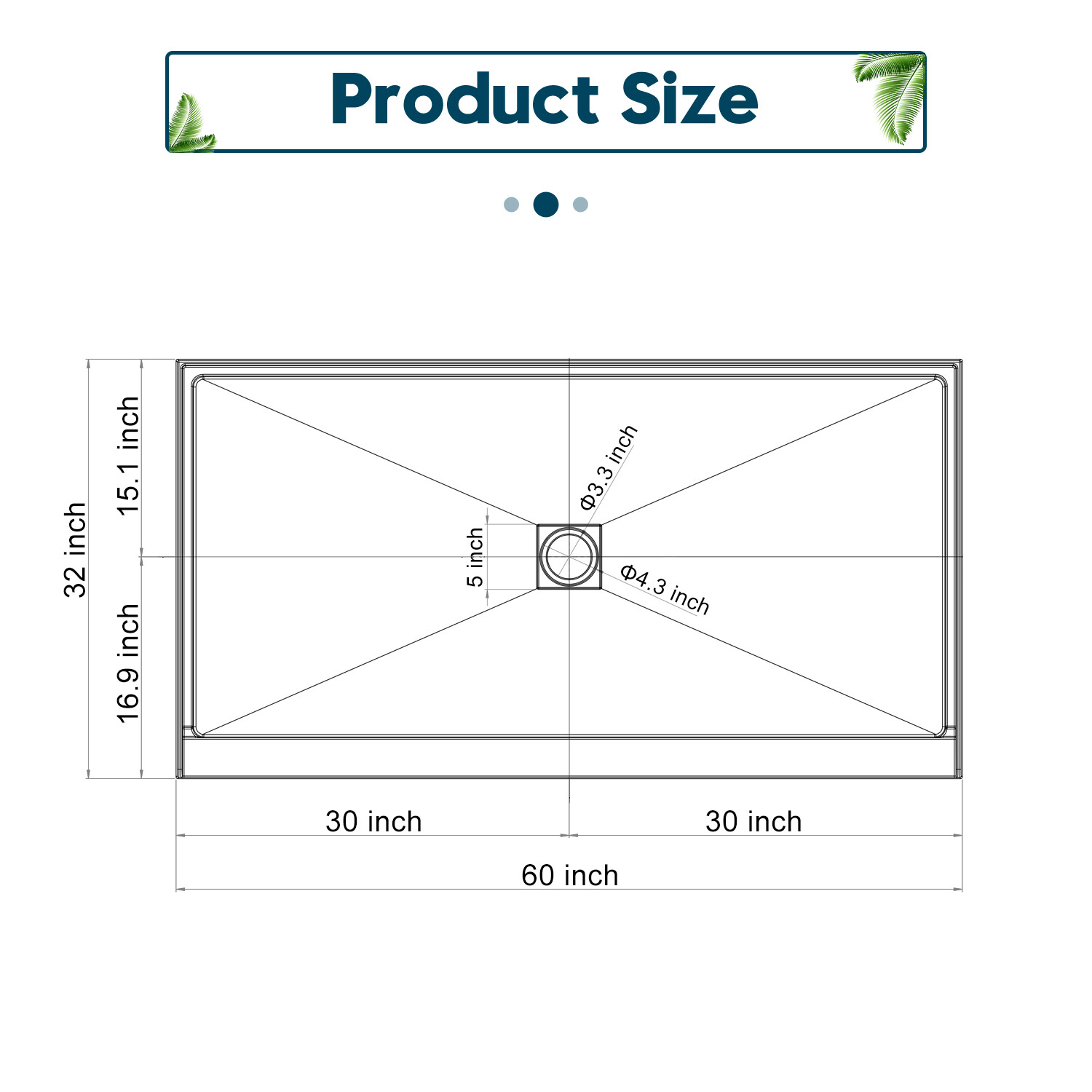 ELEGANT 32x60 Single Threshold Shower Base Pan Solid White Center Drain ...