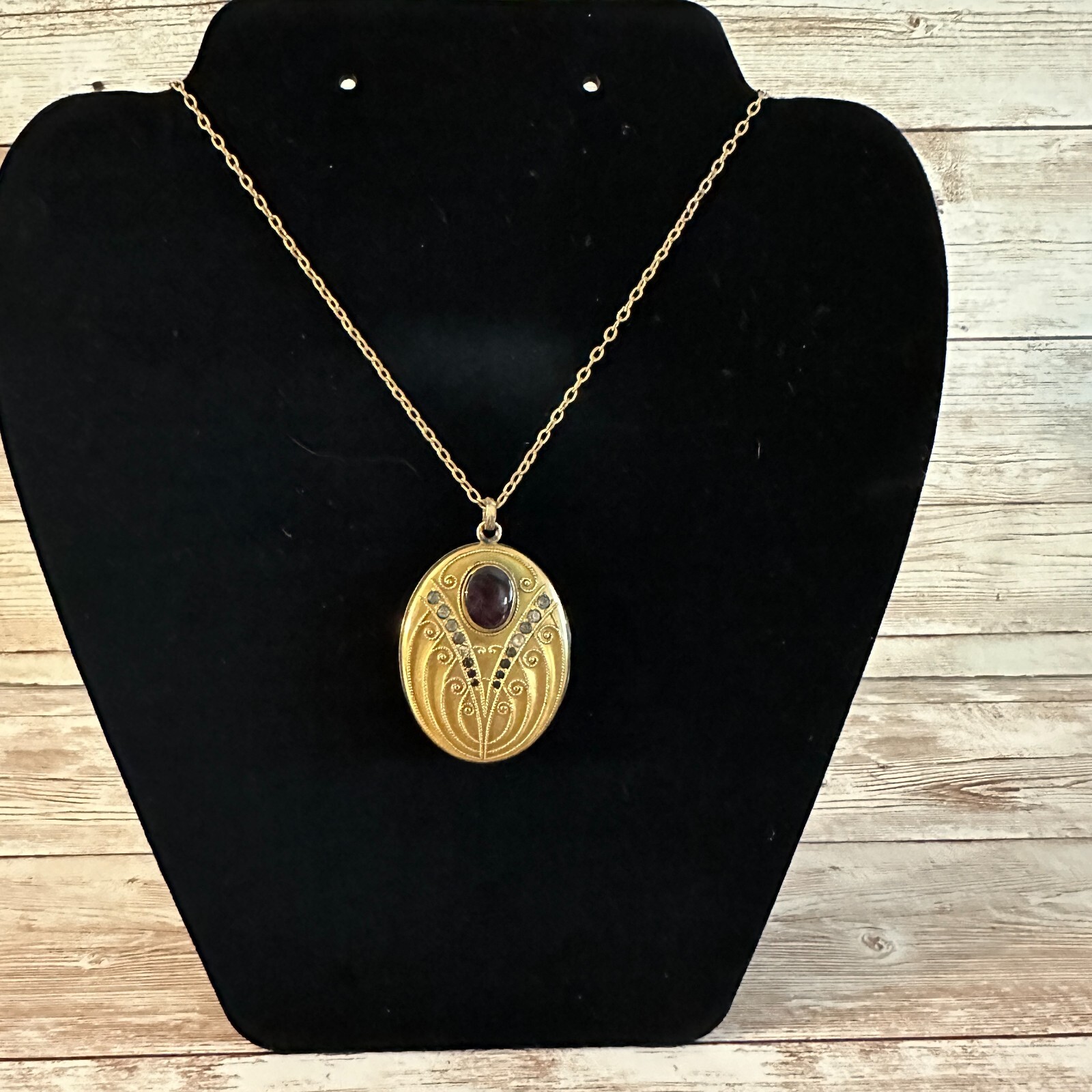 Antique Gold Filled Locket with Purple Stone & Crysta… - Gem