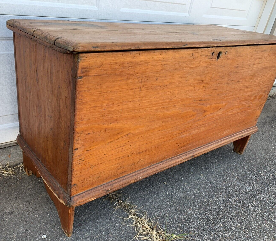 Primitive 18th Century Blanket Board Chest Forged Snipe Hinges Cut Out ...