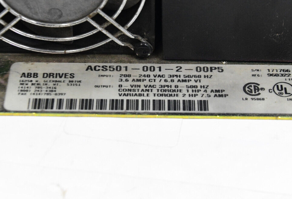 ACS501-001-2-00P5 ABB 4A 460V 1HP ACS500 -SA | eBay