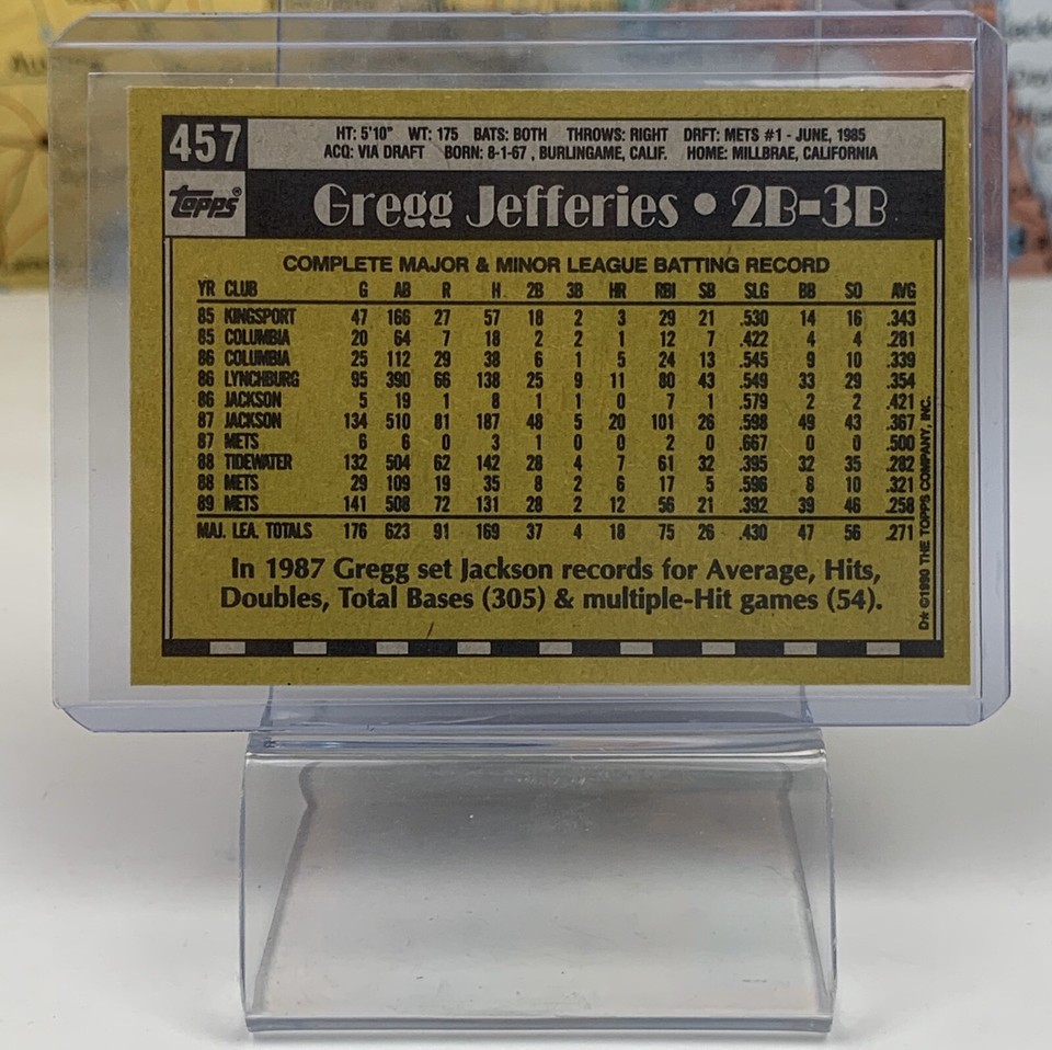 SHIPS SAME DAY Topps 1990 Baseball Card NM Gregg Jefferies #457 All ...