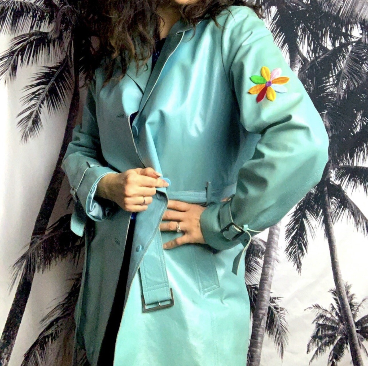 VINTAGE Juliet Michelle Aqua Leather Trench - Gem