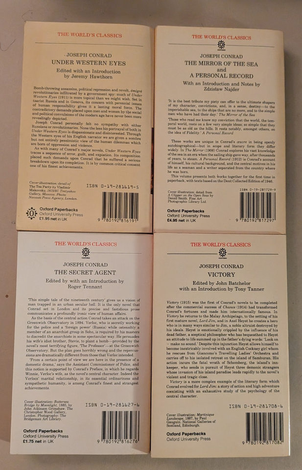 JOSEPH CONRAD Four Different OXFORD World's Classics Paperbacks 1980's ...