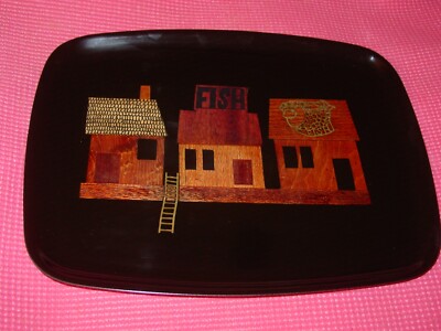COUROC FISH MARKET SEASHORE SERVING ART TRAY 12 X 9 1/2 MODERN MID ...