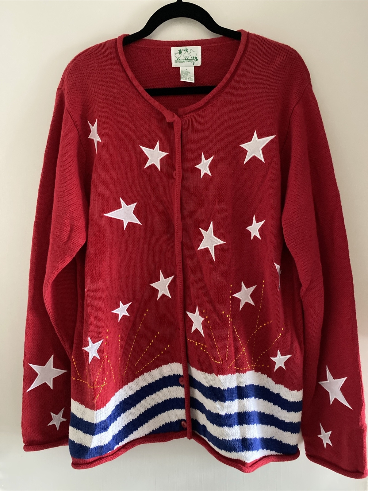 Quacker Factory Cardigan Sweater Patriotic Stars 4th of July Women’s ...