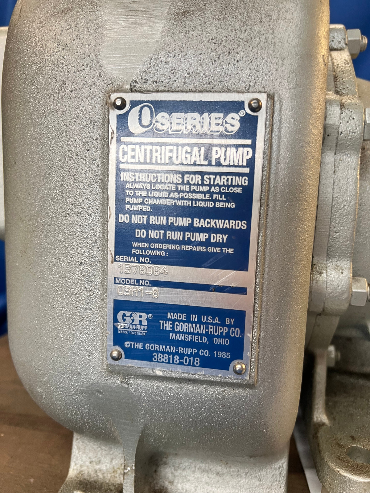 Gorman-Rupp 03H1-B 3" x 3” Self-Priming Centrifugal Pump 125 PSI max ...