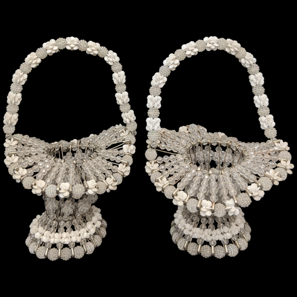 Handmade Safety Pin Bead Basket White Clear Pair Vtg Wedding Easter Set ...