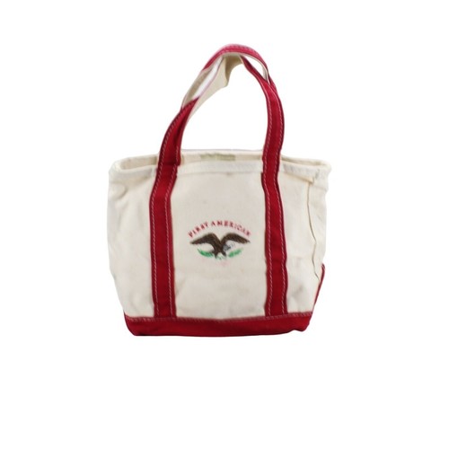 LL Bean Boat & Tote Cream Red Trim Canvas Tote Bag Monogram First ...