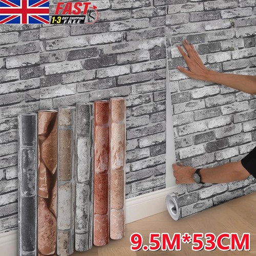 9.5M Realistic 3D Effect Vintage Brick Effect Rustic Stone Grey Red ...