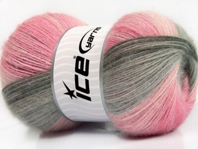 Ice ANGORA BATIK Yarn #59752 PINK SHADES & GRAY SHADES Fine SELF ...