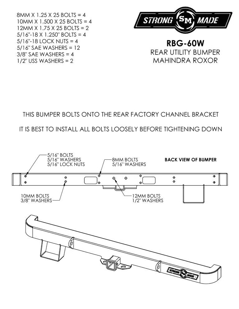 REAR UTILITY BUMPER W/ 2" HITCH MAHINDRA ROXOR DIESEL 4X4 2022-2026* | eBay