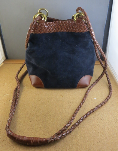 LJS Collection Black Suede Brown Leather Trim Cross Body Strap Hobo ...