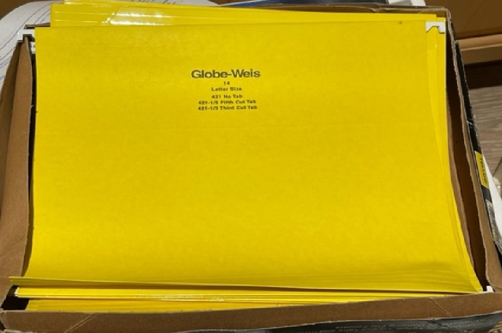Yellow Letter size 25/Box Reinforced Hanging Folders 1/5 Tab 421 1/5 ...