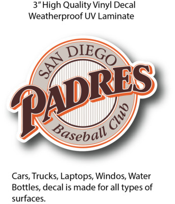 San Diego Padres logo Type MLB Baseball Die-Cut Round 6" STICKER HIGH ...