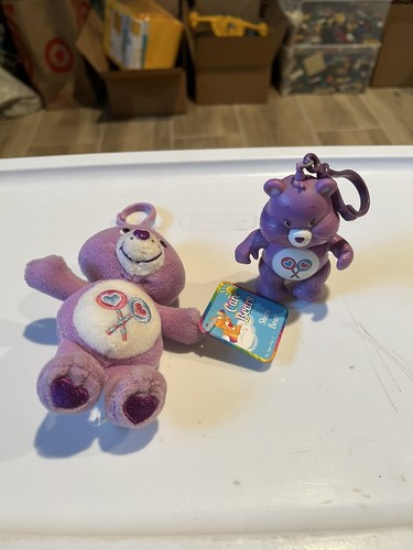 2 Care Bear Good Luck Plush Key Chain 5” Purple Stuffed Plush Clip On ...