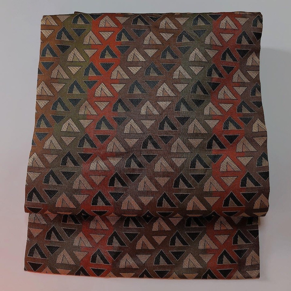 Beautiful item⭐︎Pure silk Nagoya obi, cool geometric pattern, cute ship ...