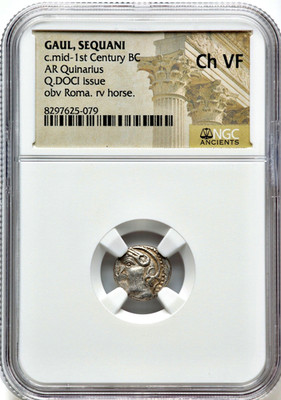50 BC GAUL SEQUANI Ancient Greek Silver Quinarius Q.DOCI Issue NGC ...