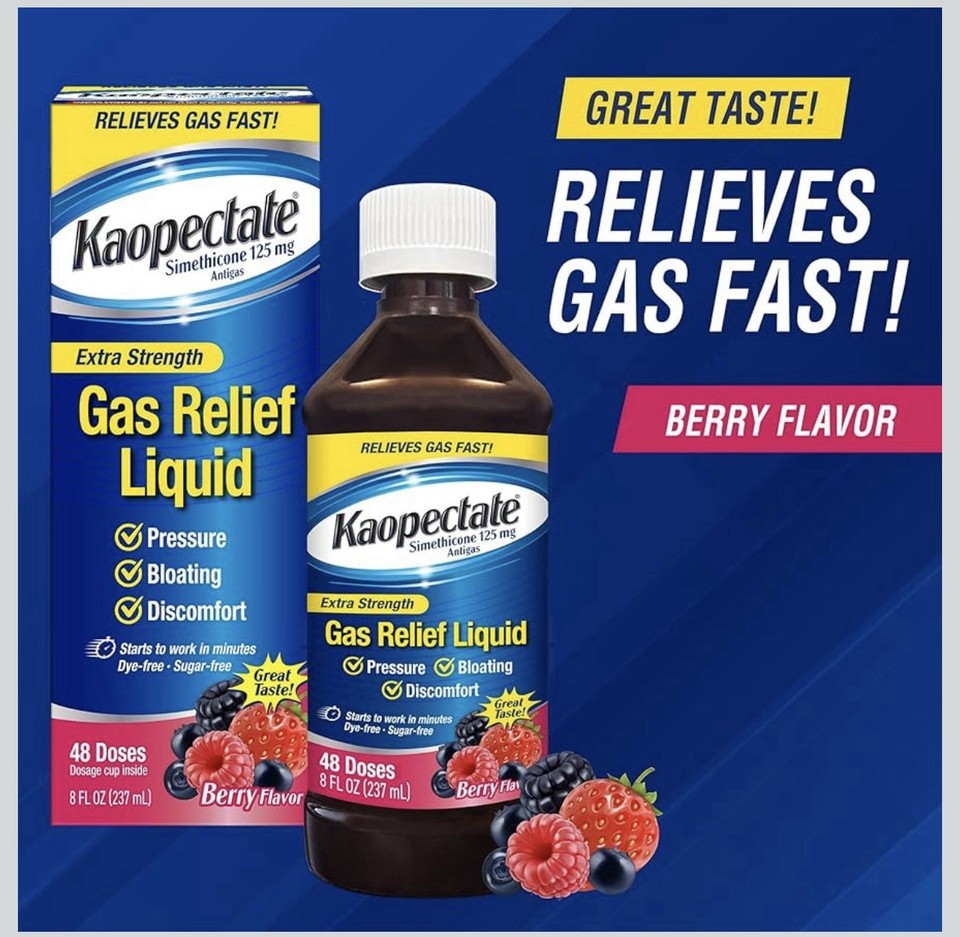 Kaopectate Extra Strength Gas Relief Liquid Berry Flavor, 125 mg, 8 oz ...