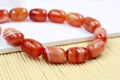 Natural 10x14mm Red Striped Agate Barrel Gemstone Scattered Beads 15 ...