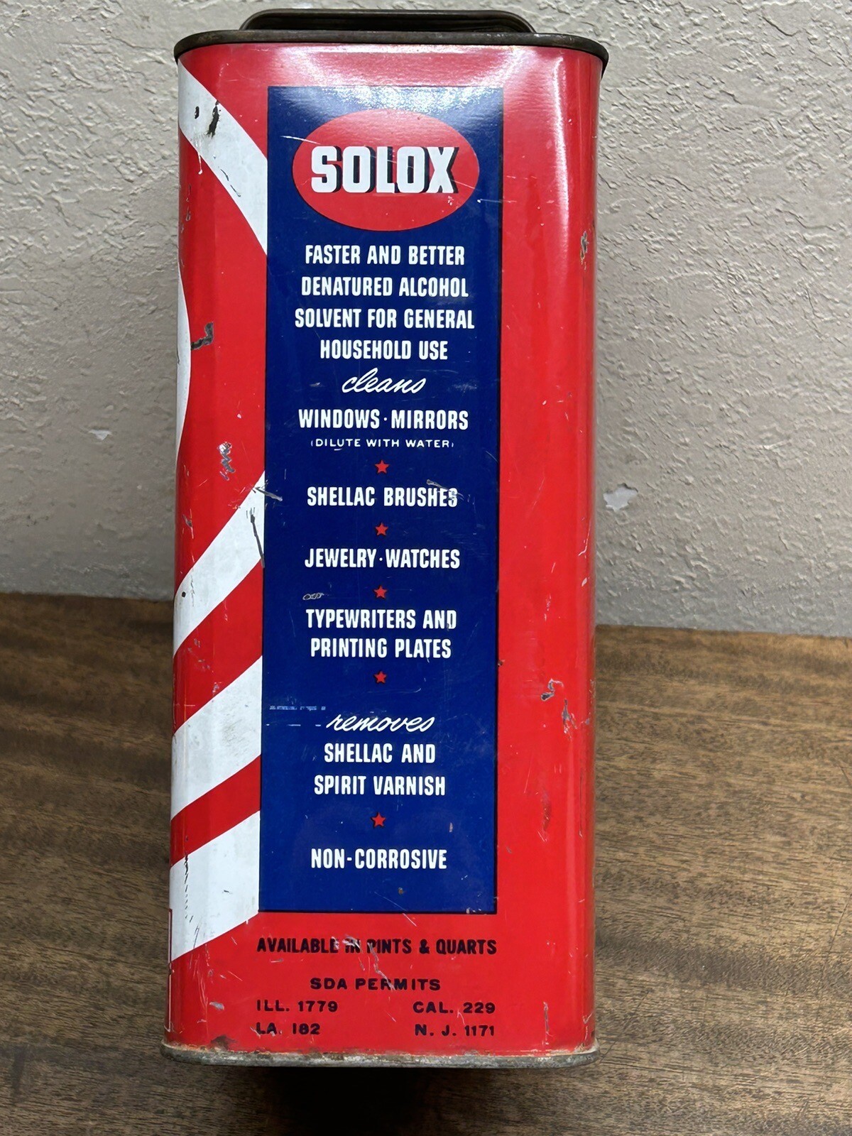 Vintage Empty SOLOX 1 Gallon Tin Can - Solox Denatured Alcohol Solvent ...