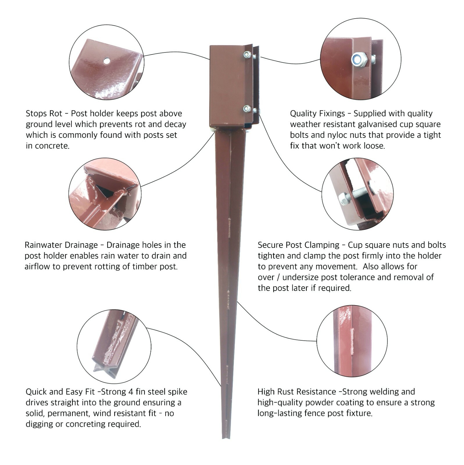 Fence Post Spike Shoe Brackets Bolt Down 50mm 75mm 100mm DECKING Post ...