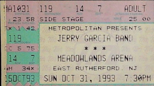 Jerry Garcia Band Ticket Stub Meadowlands Arena NJ Halloween Concert 10 ...