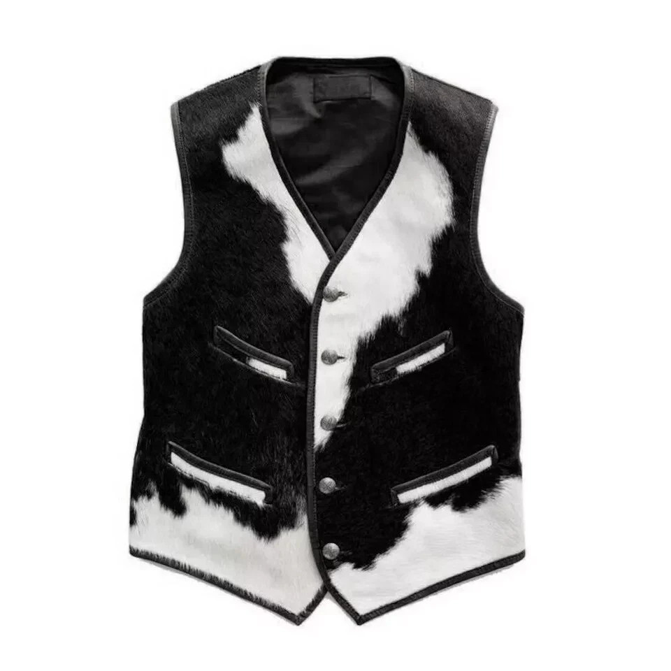 Genuine Cowhide Leather Vest - Natural Cow Skin Pattern Hair On Leather ...