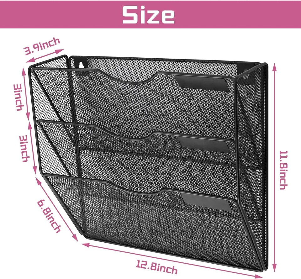 3 Pockets Mesh Wall File Holder Organizer Office Hanging File Folder LX ...