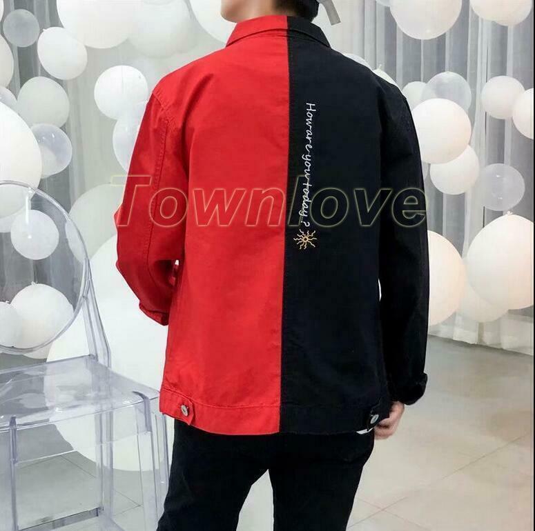 Men's Lapel Jacket Long Sleeve Colorblock Denim Shirt Loose Slim Fit ...