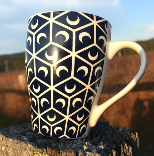 Black & White Cube SACRED GEOMETRY CRESCENT MOON Ceramic Cup or Mug ...