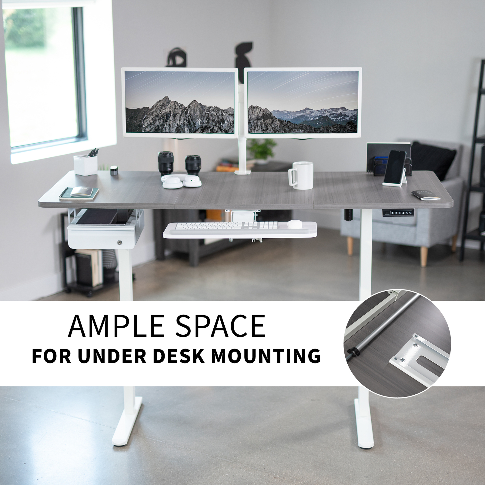 VIVO White Electric Stand Up Desk Frame with Rear-set Legs, Single ...