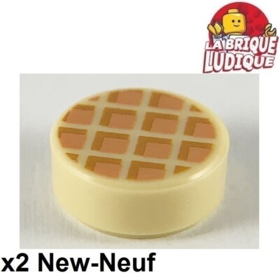 Lego 2x Tile round decorated 1x1 food gaufre Waffle nougat beige tan ...