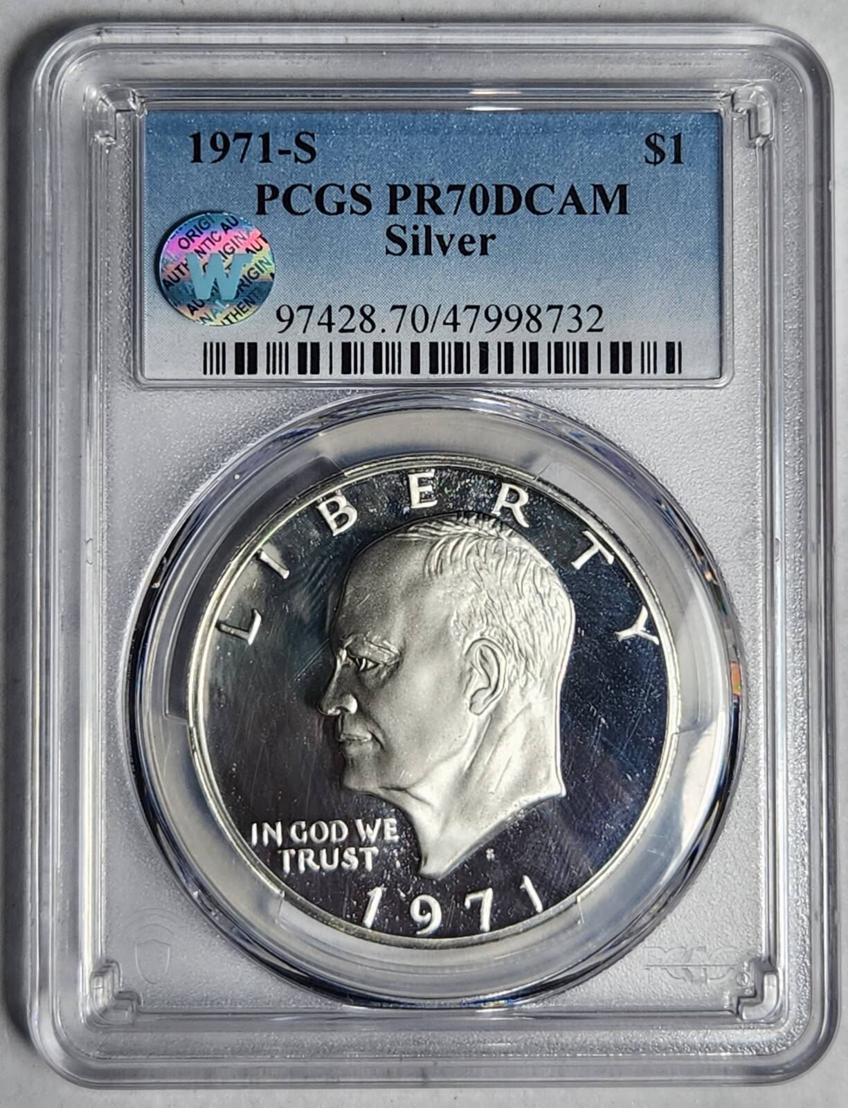 1971 S Dollar Eisenhower 40% Silver PCGS PR-70 DCAM Silver - SIGHT ...
