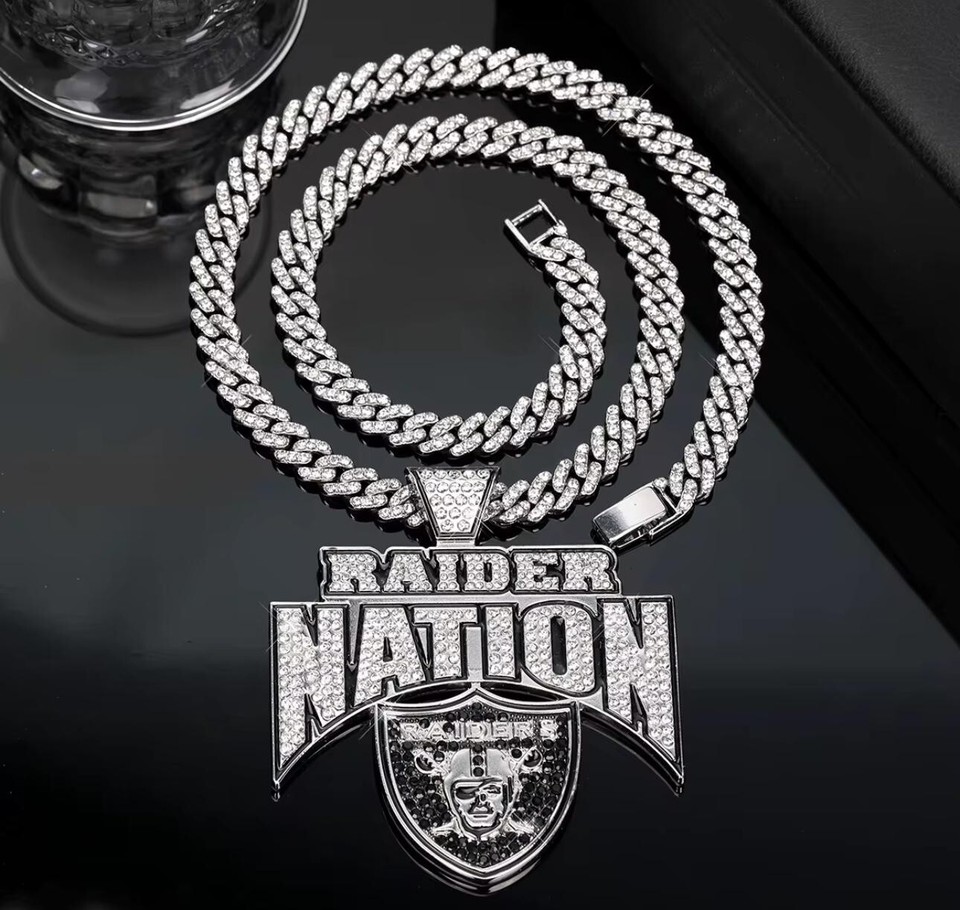 Raiders Nation Gem Chain 24" Iced Out Pendant Necklace NFL Fan Jewelry ...
